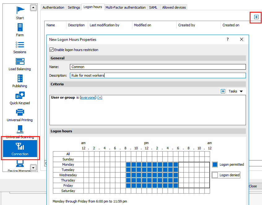 KB Corel Logon Hours Restricitions